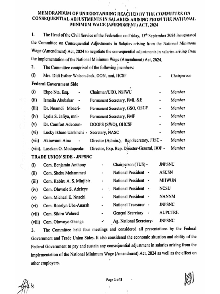 2024 New Minimum Wage Consequential Adjustment Agreement | PDF
