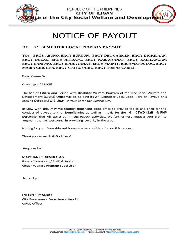 Letter Socpen Venue Payout All | PDF
