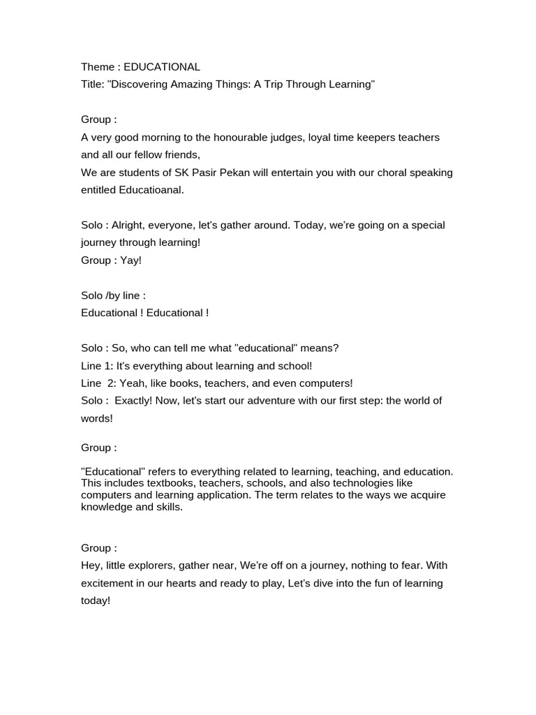 Choral Speaking Script (Educational) | PDF