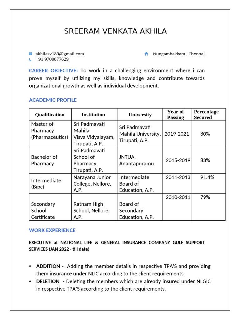 Sreeram Venkata Akhila Resume New | PDF | Pharmacology
