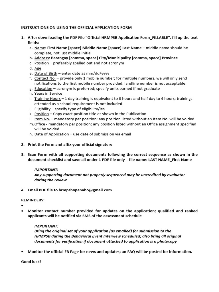 Official HRMPSB Application Form With Instructions 1 4 | PDF