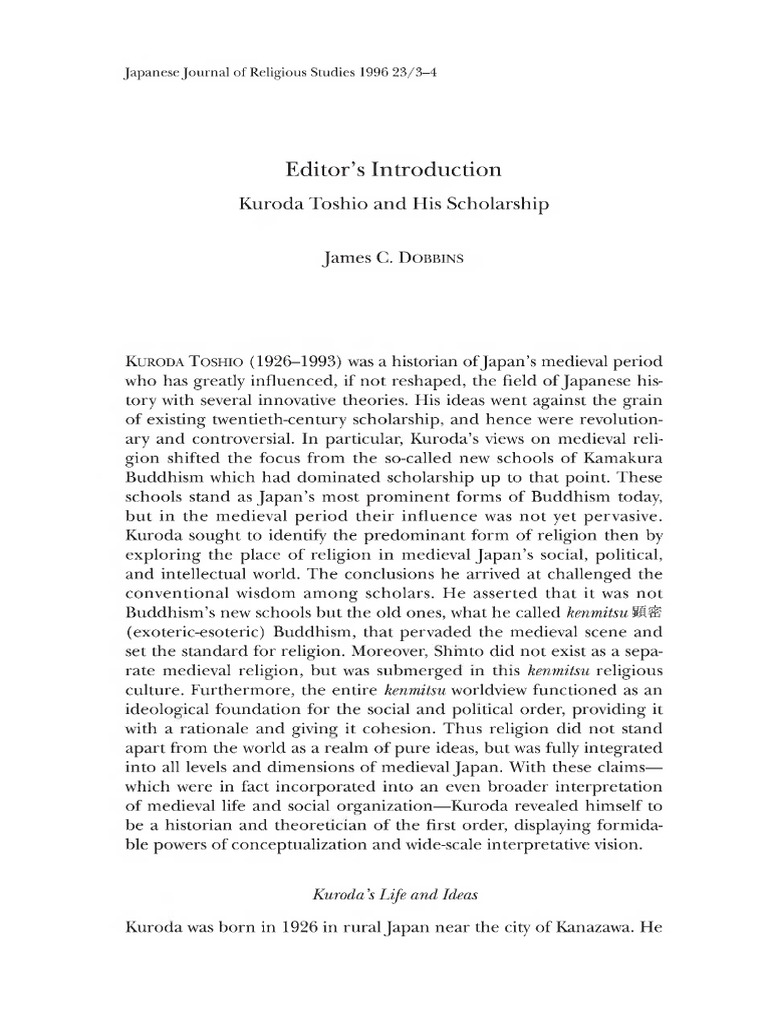Editor S Introduction Kuroda Toshio and | PDF