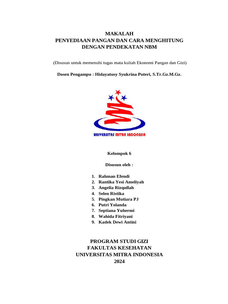 Makalah Penyediaan Pangan Dan Cara Menghitung Dengan Pendekatan NBM | PDF | Ilmu Sosial