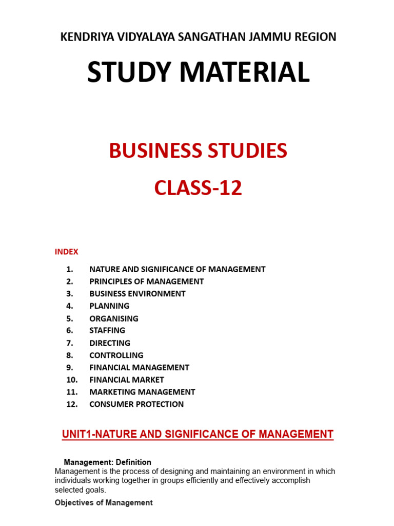 Study Material Business Studies | PDF
