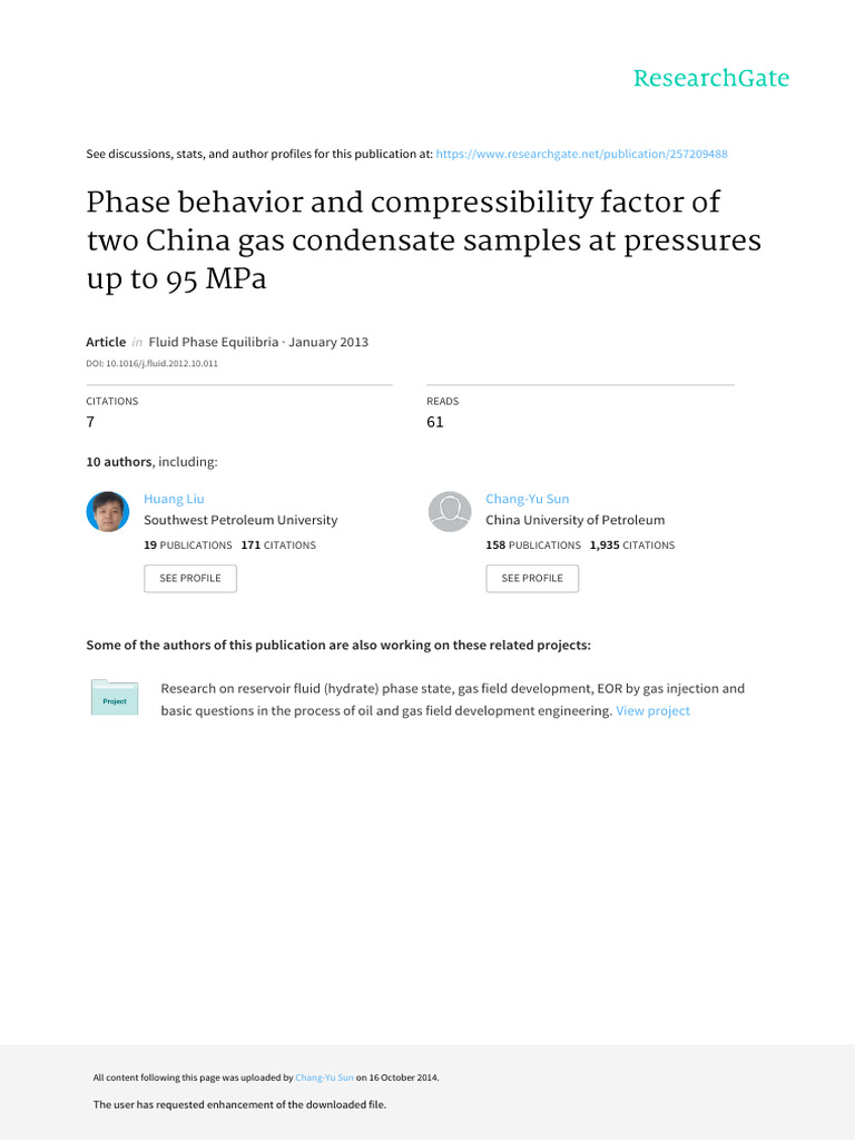 Liu Phase Behavior And Compressibility Factor Of Two China Pdf