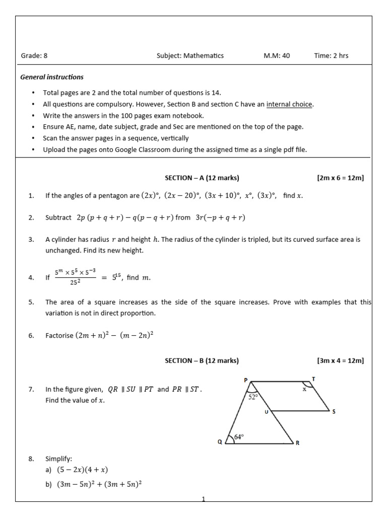 Gr8 Math CBSE SQP | PDF