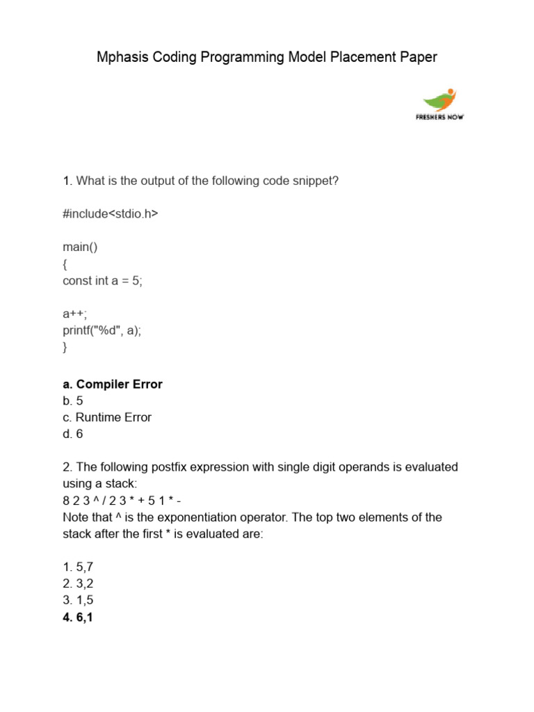 Mphasis Coding Programming Model Placement Paper | PDF