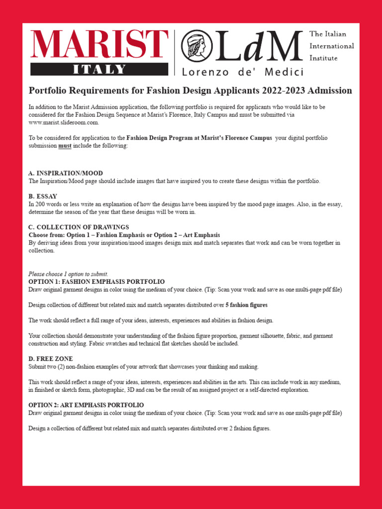20 Marist International - Italy Portfolio Requirements For Fashion ...