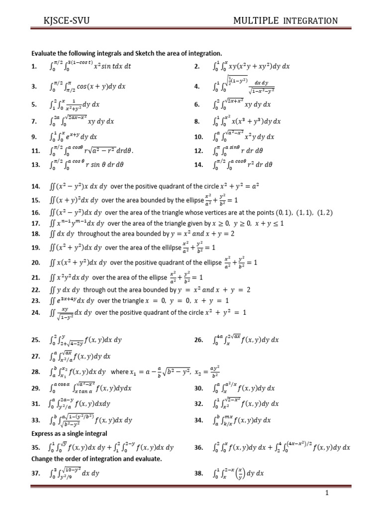 Practice Problems On Multiple Integration | PDF