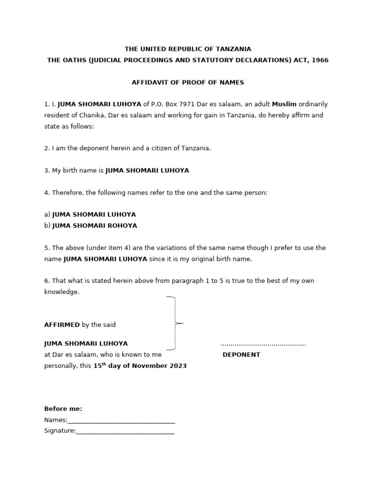 The United Republic of Tanzania Names | PDF