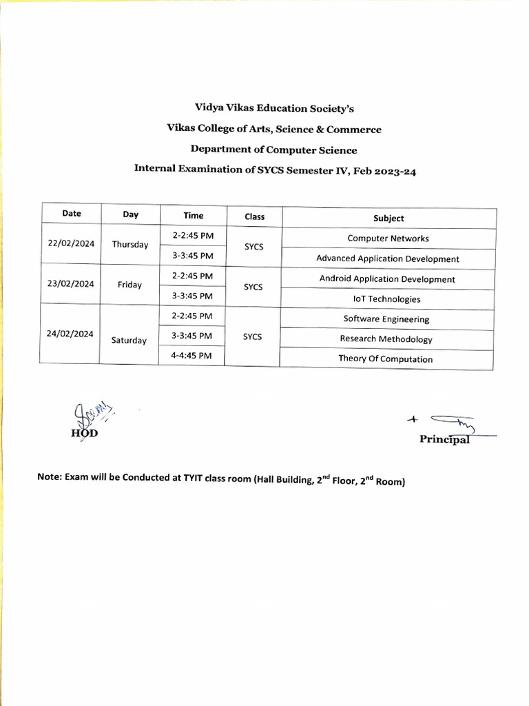 SYCS Internal Timetable | PDF