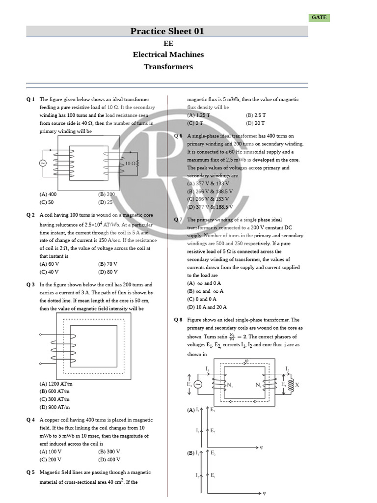 Transformers - Practice Sheet 01 | PDF