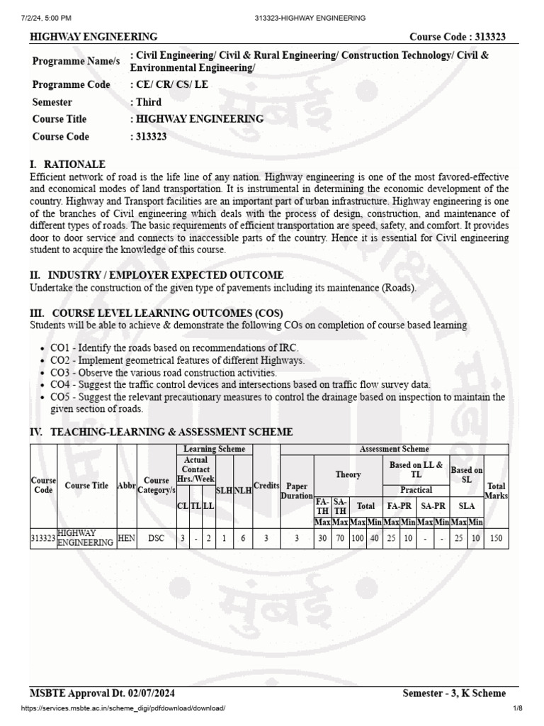 Highway Engineering Course Overview 313323 | PDF | Road | Computers