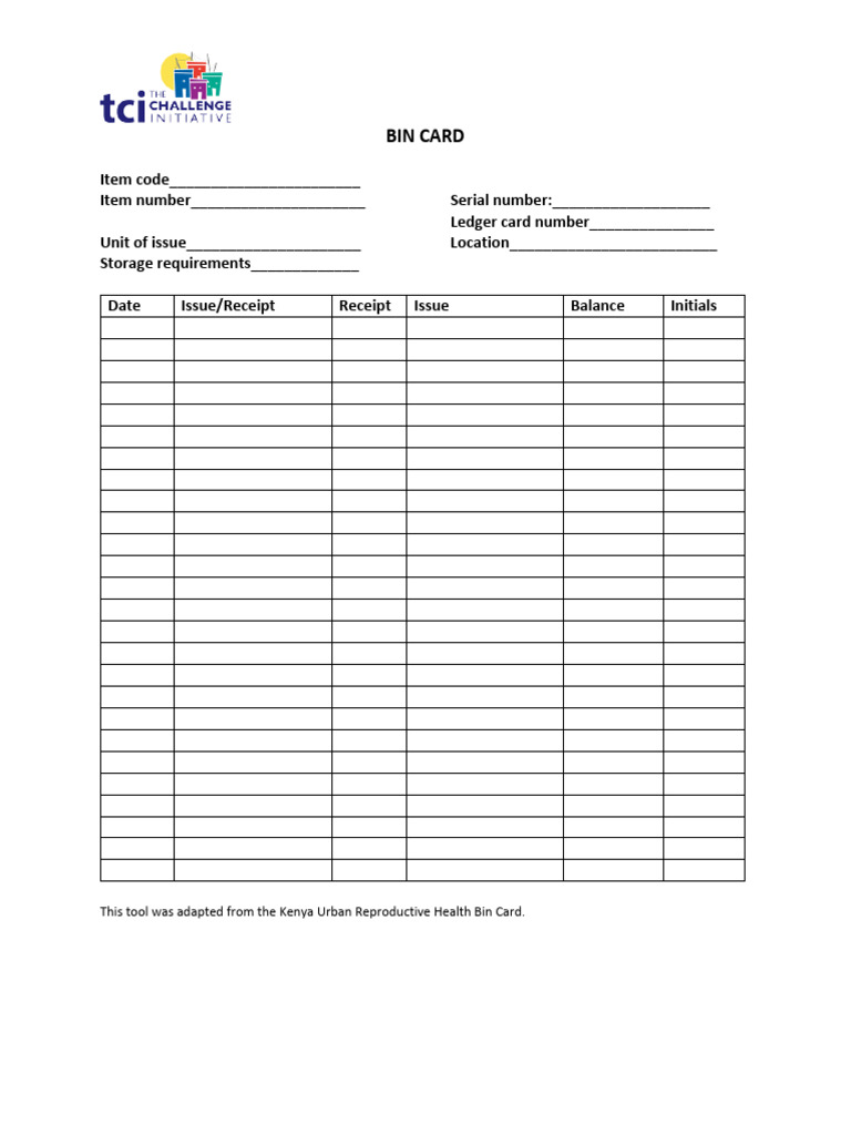 TCI COMM SECURITY TOOL Bin Card | PDF