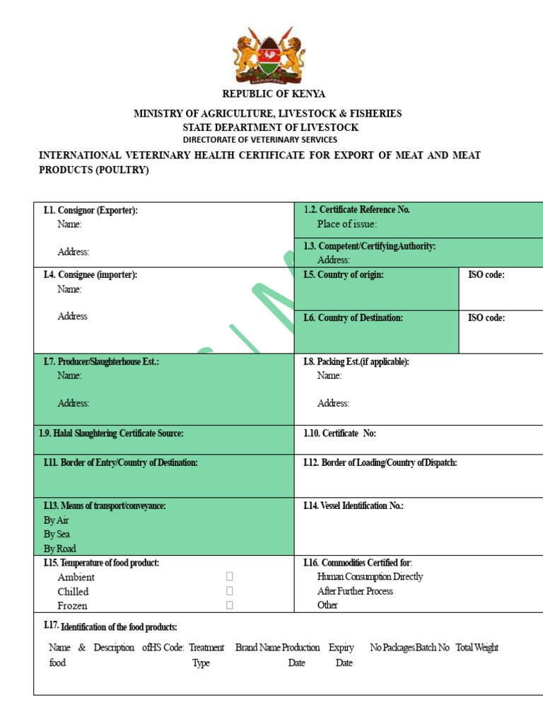 International Veterinary Health Certificates For Poultry Products | PDF ...