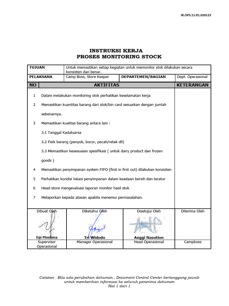 15.IK - OPS.015.R01.020123 - Monitoring Stock | PDF