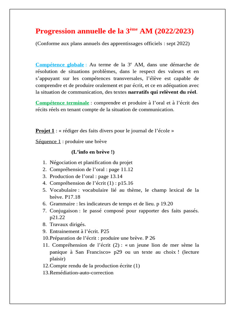 Progression Annuelle (2022) 3am | PDF