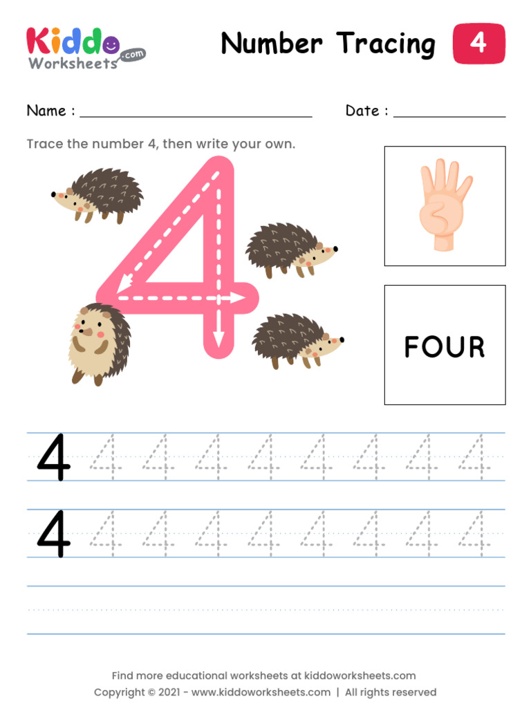 Number Tracing 4 Worksheet | PDF