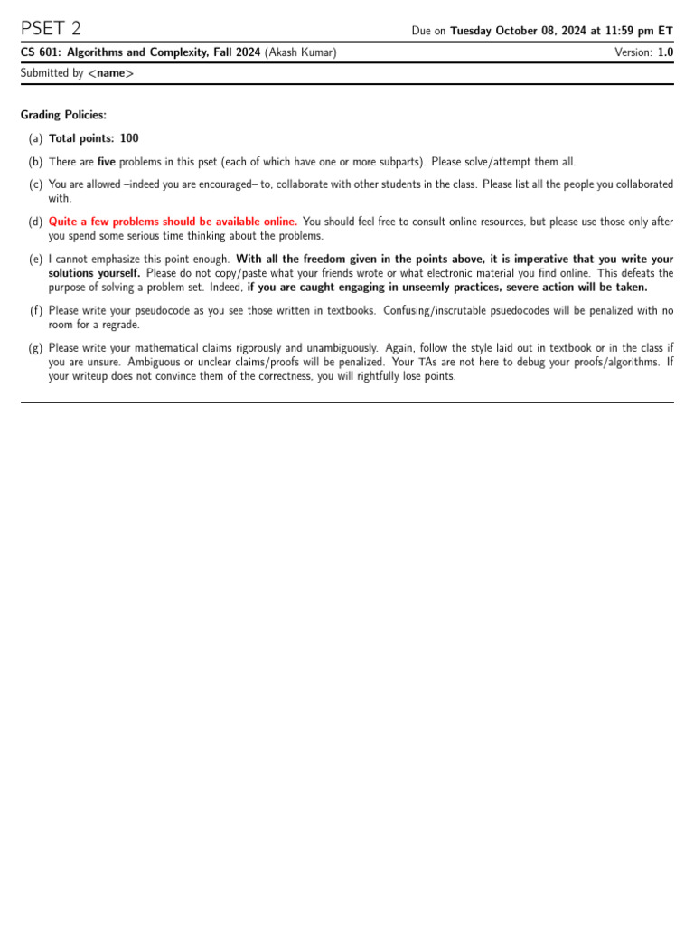 CS 601 Psets Updated | PDF