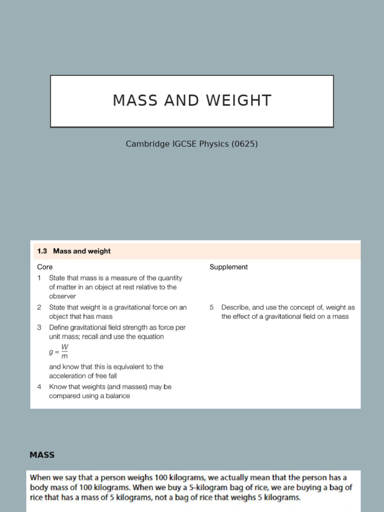 Mass and Weight MM | PDF