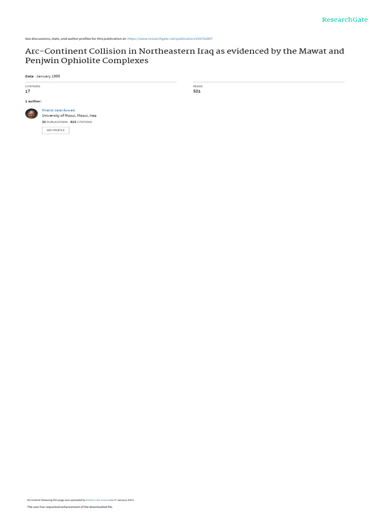 Arc-Continent Collision in Northeastern Iraq As Evidenced by The Mawat ...