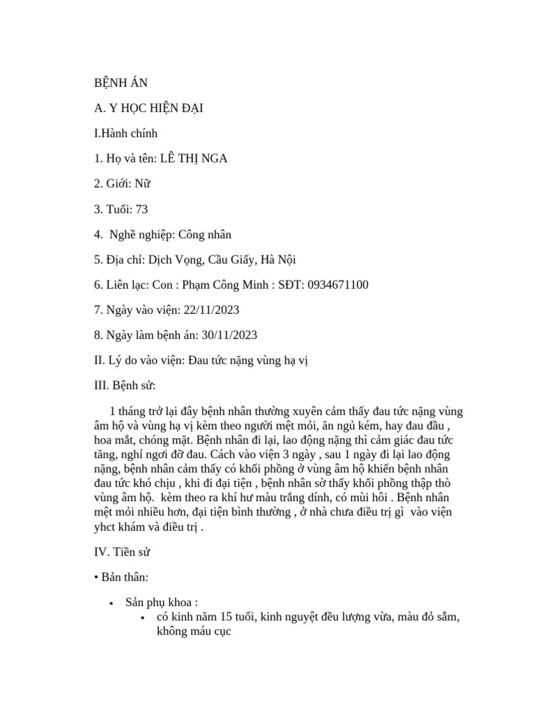 bệnh án sản - sa sinh dục | PDF