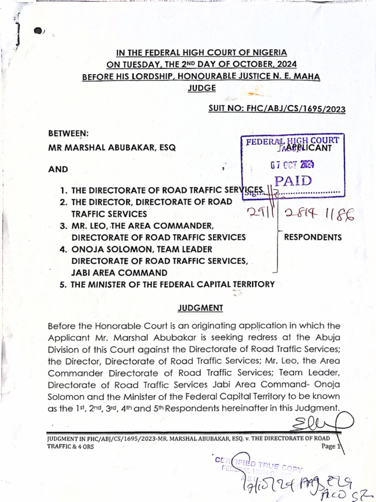 BREAKING: Nigerian High Court Bars VIO From Stopping, Impounding ...