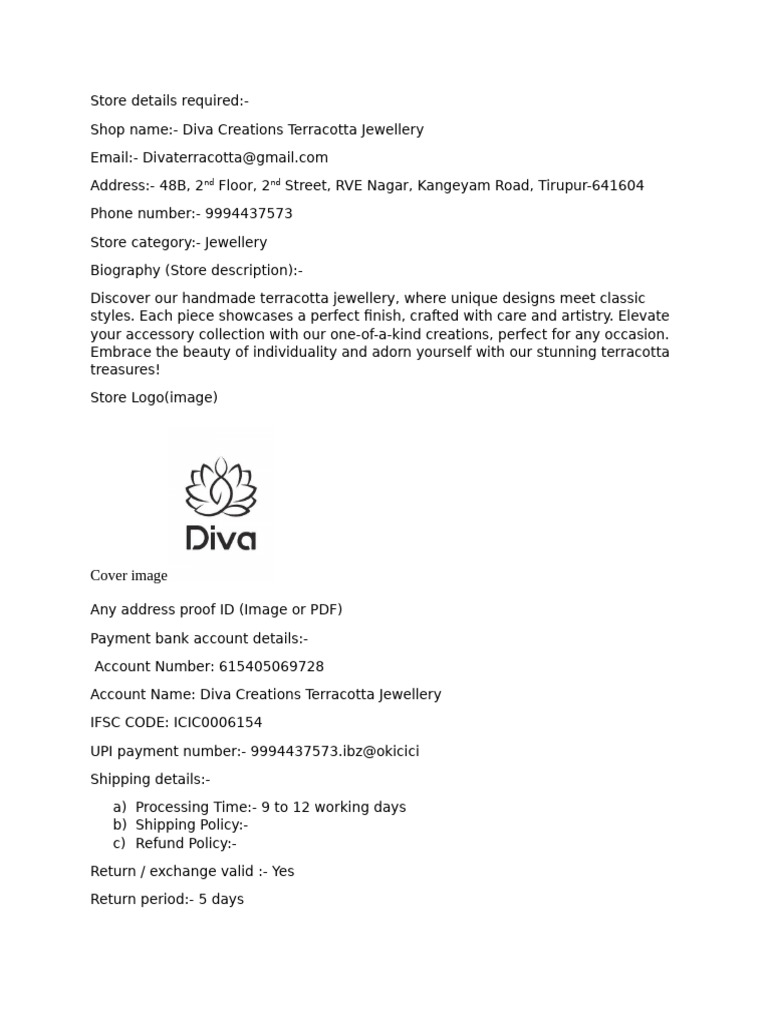 Required Store Details | PDF