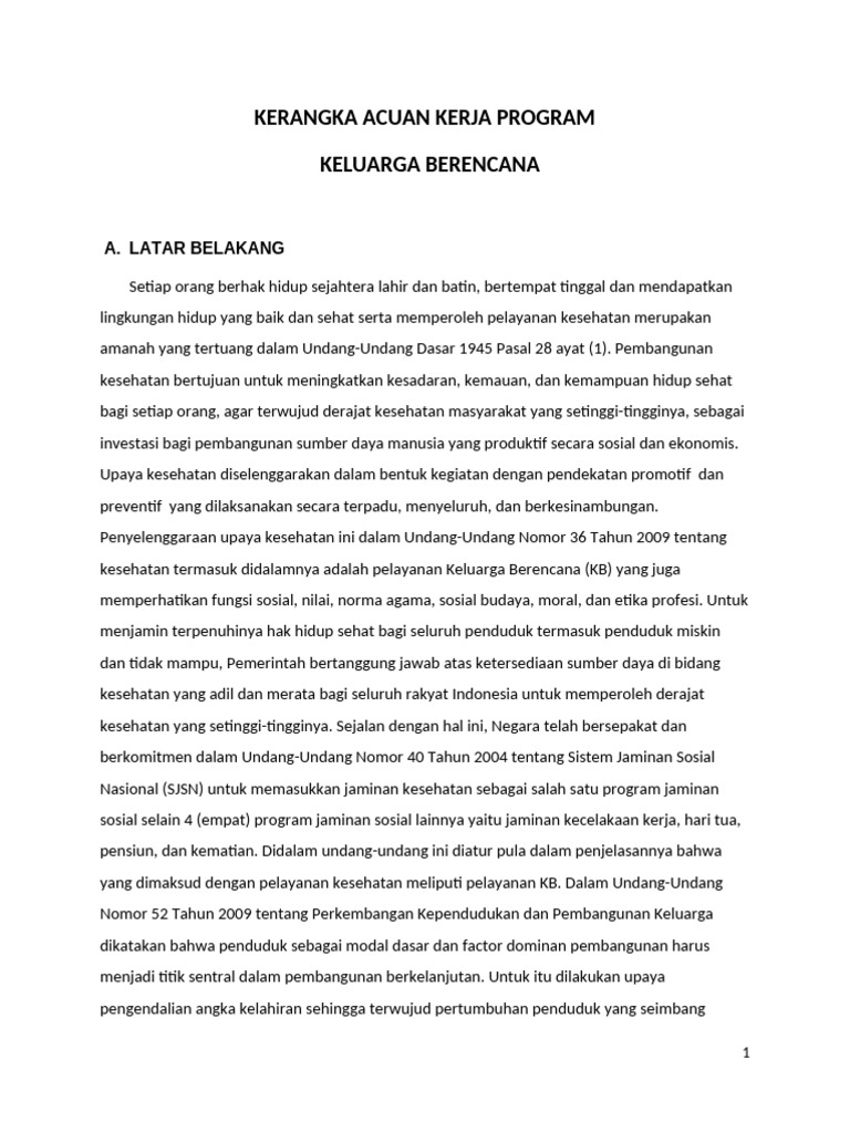 Kerangka Acuan Kerja Program Keluarga Berencana | PDF