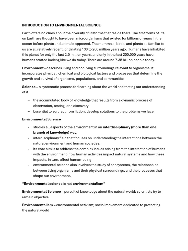 Introduction to Environment science | PDF