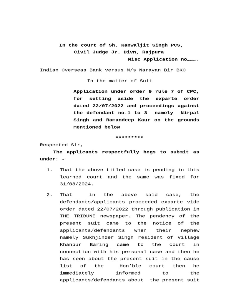 9 Rule 7 CPC EXPARTE SETASIDE NIRPAL | PDF