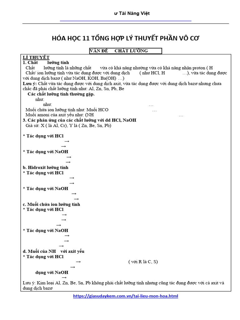 Hoa Hoc 11 Tong Hop Ly Thuyet Phan Vo Co 17 | PDF