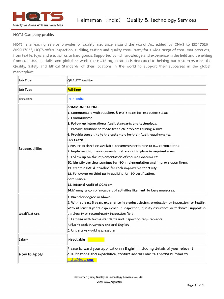 JD - QA Auditor | PDF