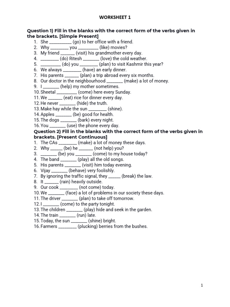 Grammar 9th Tenses Practice Worksheet | PDF