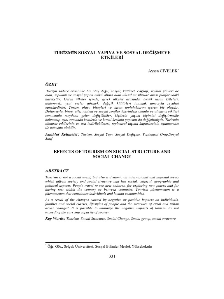 Tur - ZM - N Sosyal Yapiya Ve Sosyal de - Meye Etk - Ler - (#135146) - 116743 | PDF