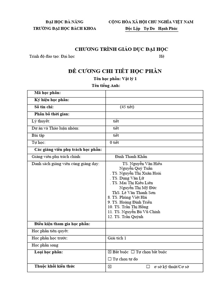 DCCT-Vatly 1 2022 (15 tuần) | PDF