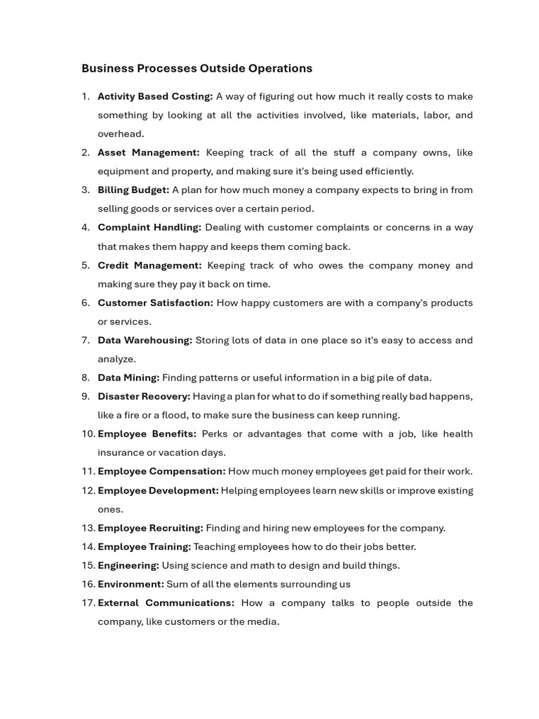 Business Processes Outside Operations (TN Mam Assignment) | PDF ...