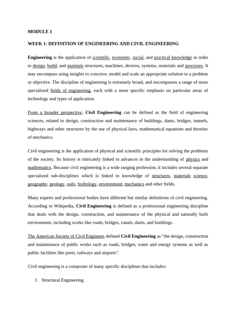 Introduction To Civil Engineering - Module 1 | PDF | Civil Engineering | Engineering