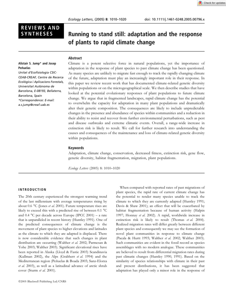 Ecology Letters - 2005 - Jump - Running To Stand Still Adaptation and ...