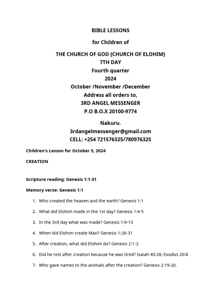 Childrens Lesson Q4 2024 | PDF
