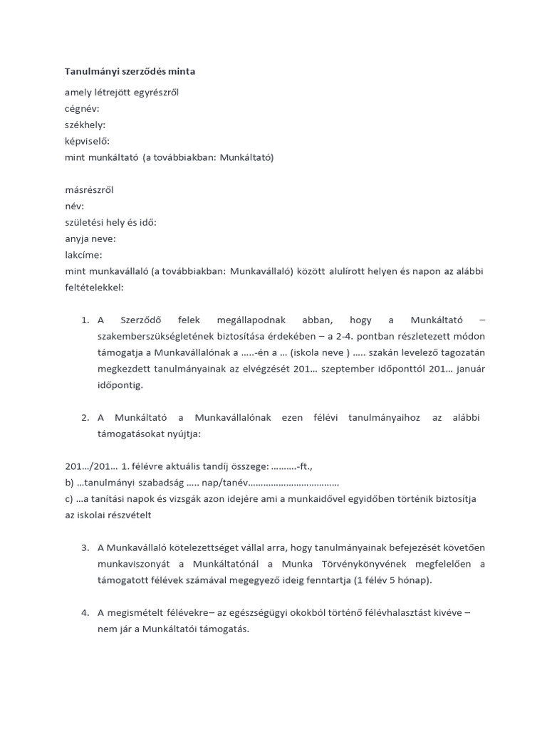 Tanulmanyi Szerzodes Minta | PDF