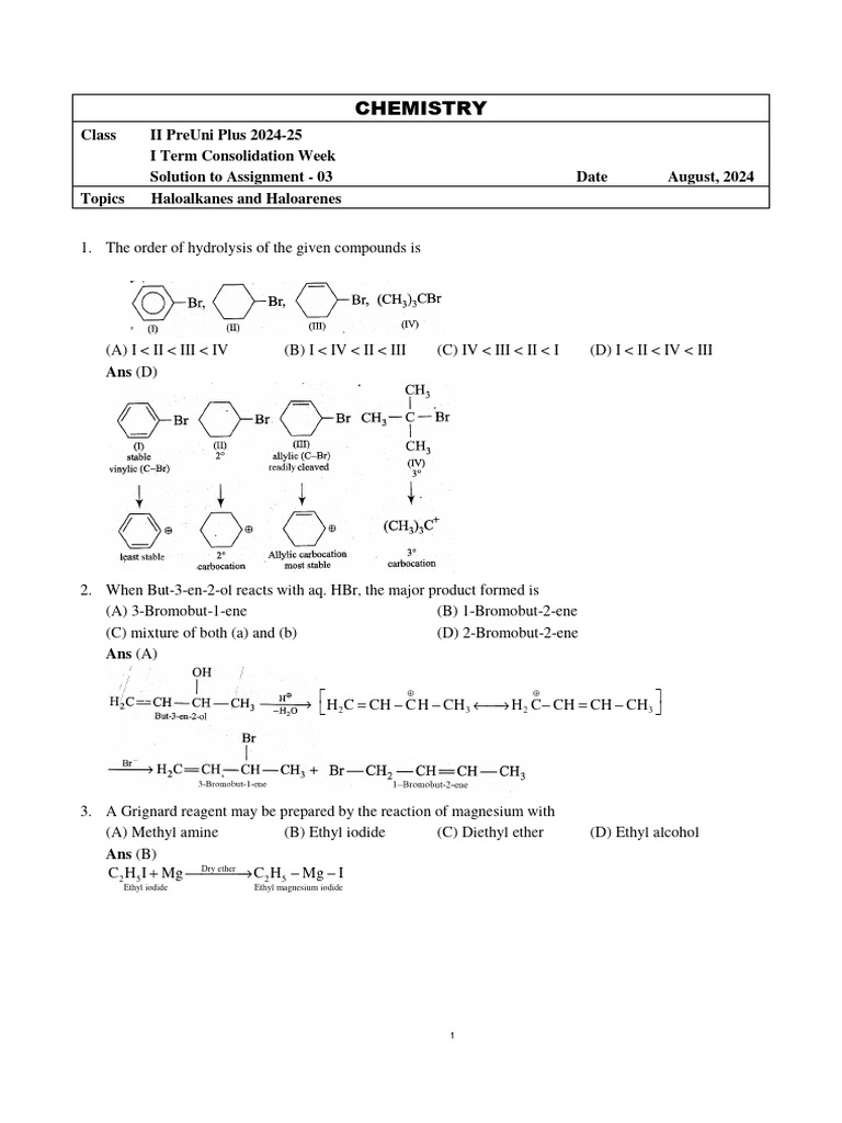 3-Chemistry - Con. 1 - Assignment - Q + Soln | PDF