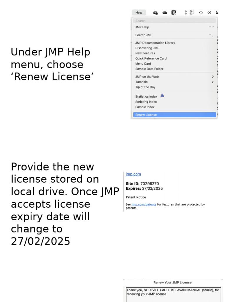 Under JMP Help Menu, Choose Renew License' | PDF