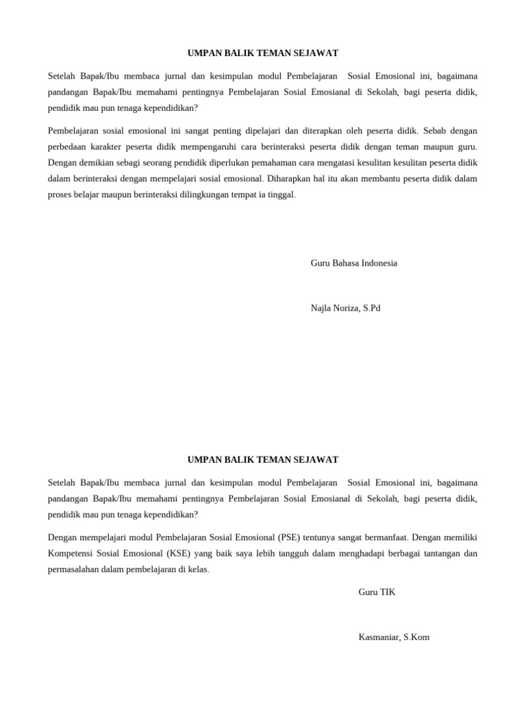 Tgs Modul 2-UMPAN BALIK TEMAN SEJAWAT | PDF