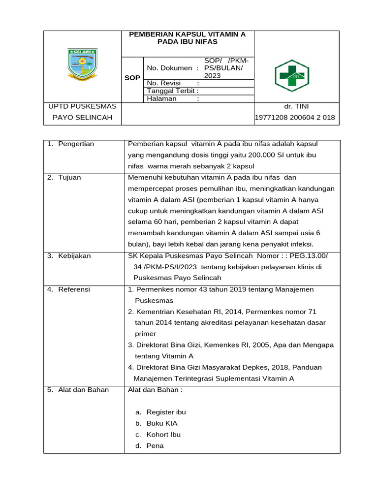 SOP Ibu Nifas Vit A | PDF