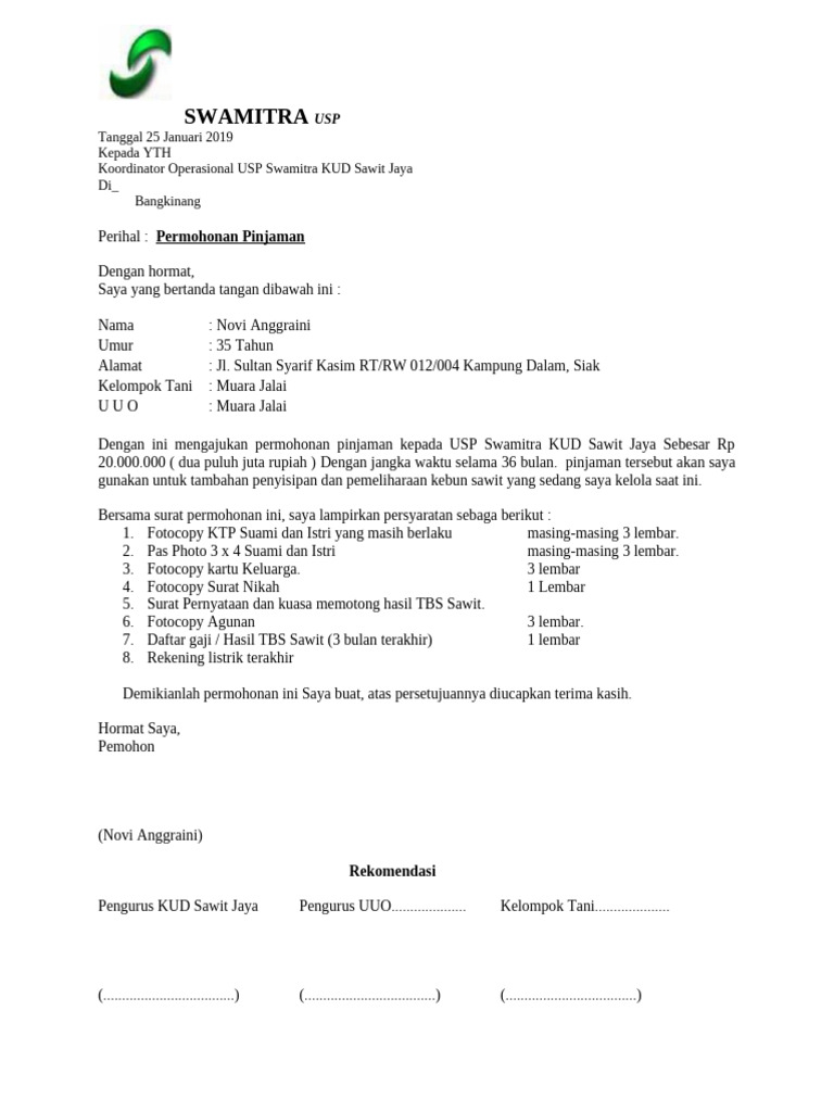 Form Pinjaman Anggota Novi Anggraini | PDF