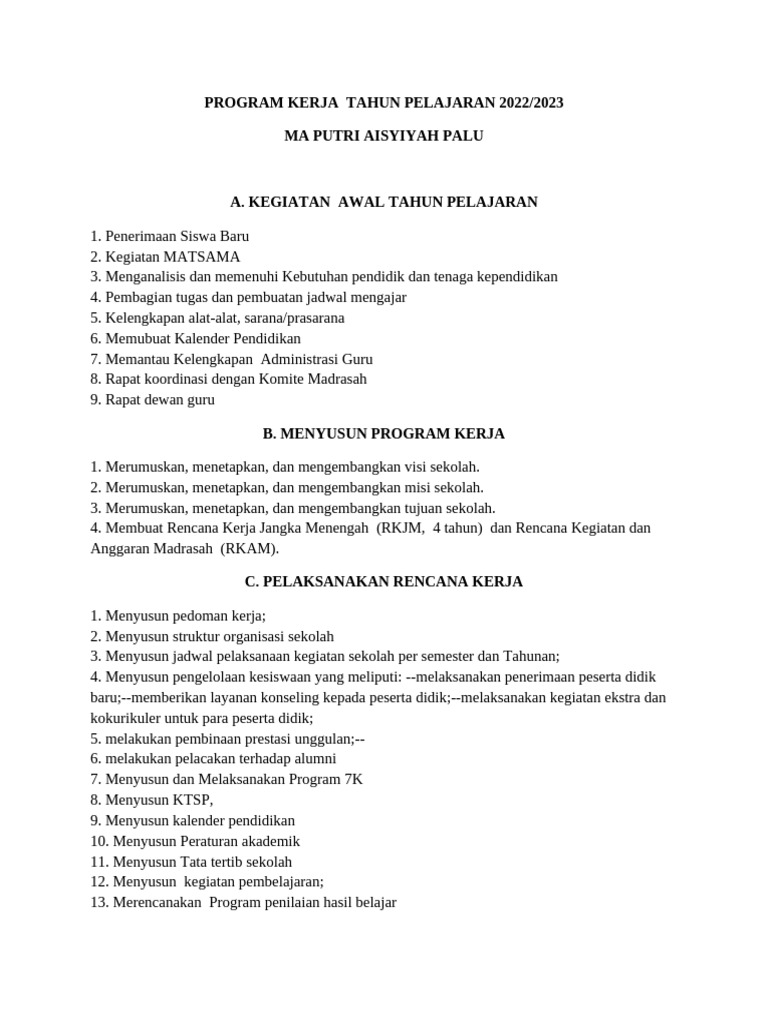Program Kerja Komite Madrasah | PDF