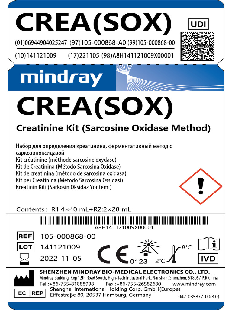105-000868-00 Creatinine Kit (Sarcosine Oxidase Method) 300 | PDF