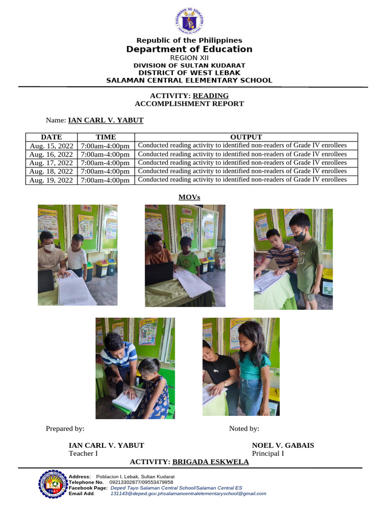 Accomplishment Report and Movs Icvy | PDF