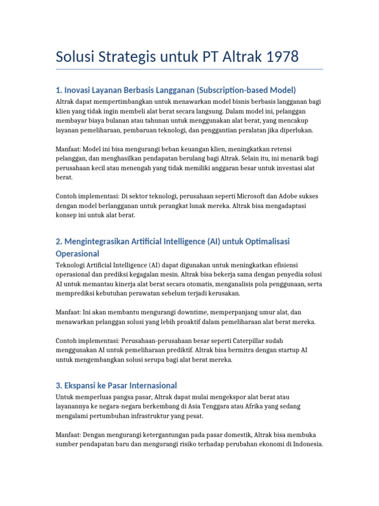 Solusi Strategis PT Altrak 1978 | PDF